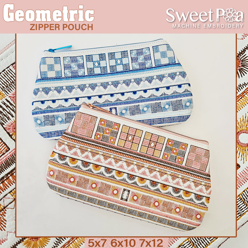 Geometric Pouch in the hoop machine embroidery design