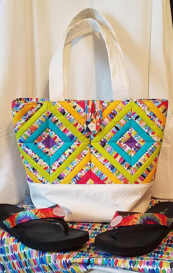 Diagonal stripe tote bag in the hoop machine embroidery design ITH