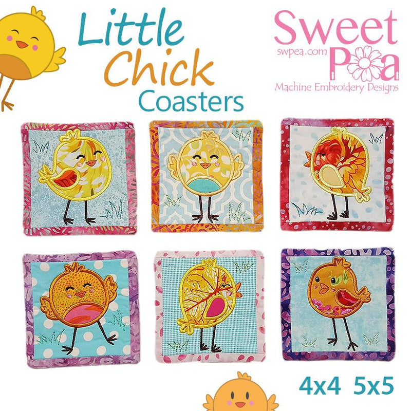 Embroidery Applique Designs - Little Chick Coasters