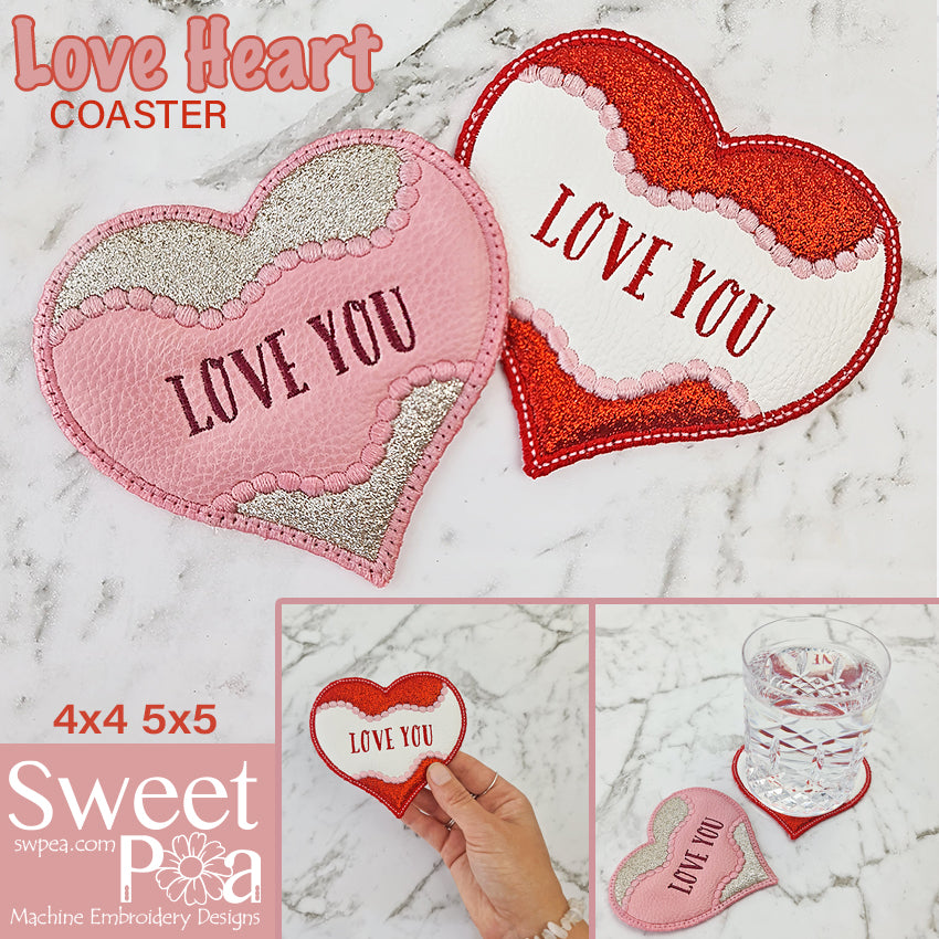 ITH Embroidery Design - Love Heart Coaster