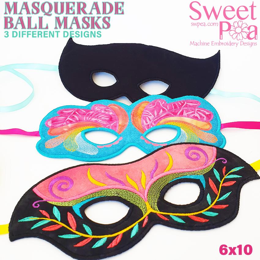 Masquerade Ball Masks 6x10 in the hoop machine embroidery design ITH