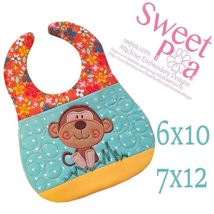 Monkey Baby Bib - In The Hoop Machine Embroidery Design