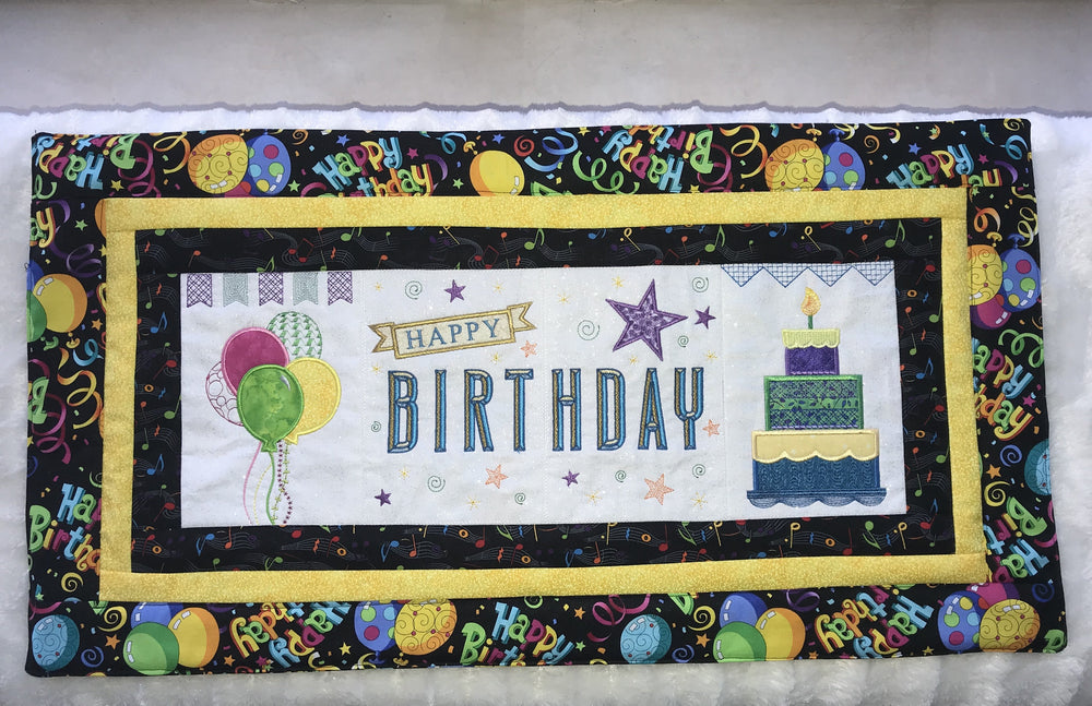 Embroidery Design ITH - Happy Birthday Table Runner
