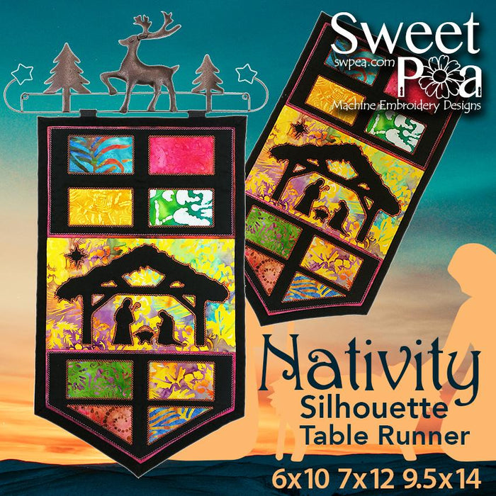 In the hoop machine embroidery - Nativity Scene Christmas Table Runner