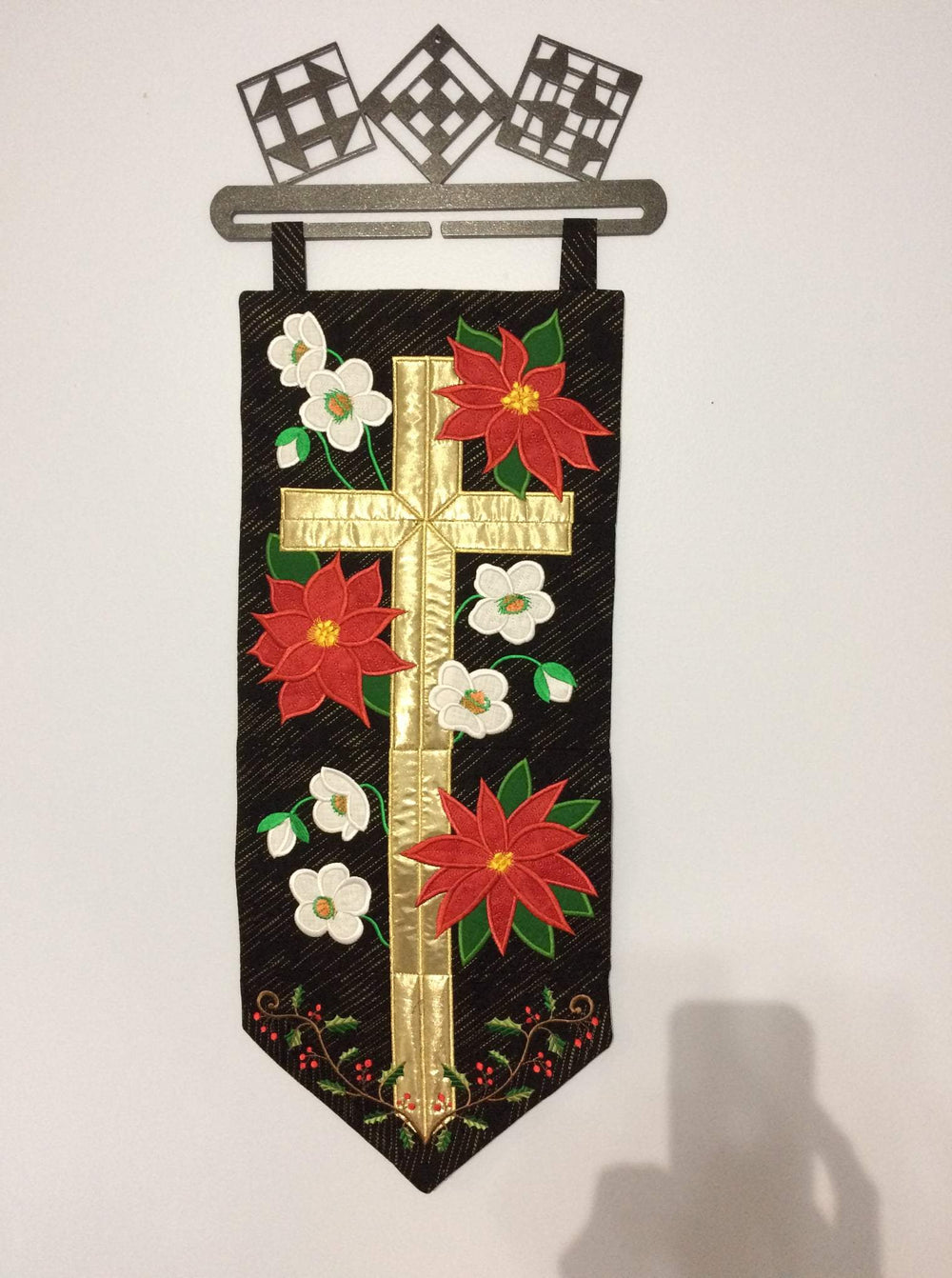 Cross and Christmas Flowers Wall Hanging 5x7 6x10 7x12