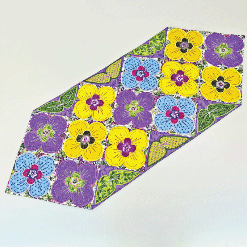 Machine Embroidery Design ITH - Pansy Quilt Block and Table Runner