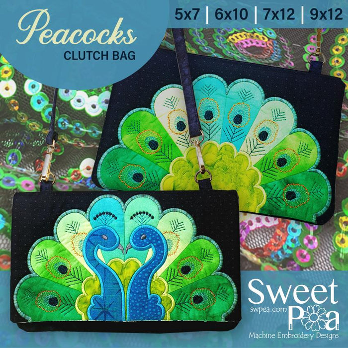 Machine Embroidery Design ITH - Peacocks Clutch Bag