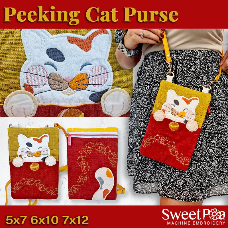 Peeking Cat Purse in the hoop machine embroidery design