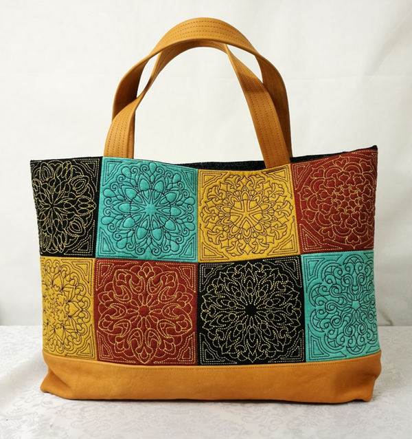 Embroidery Design ITH - Mandala Blocks and Tote Bag