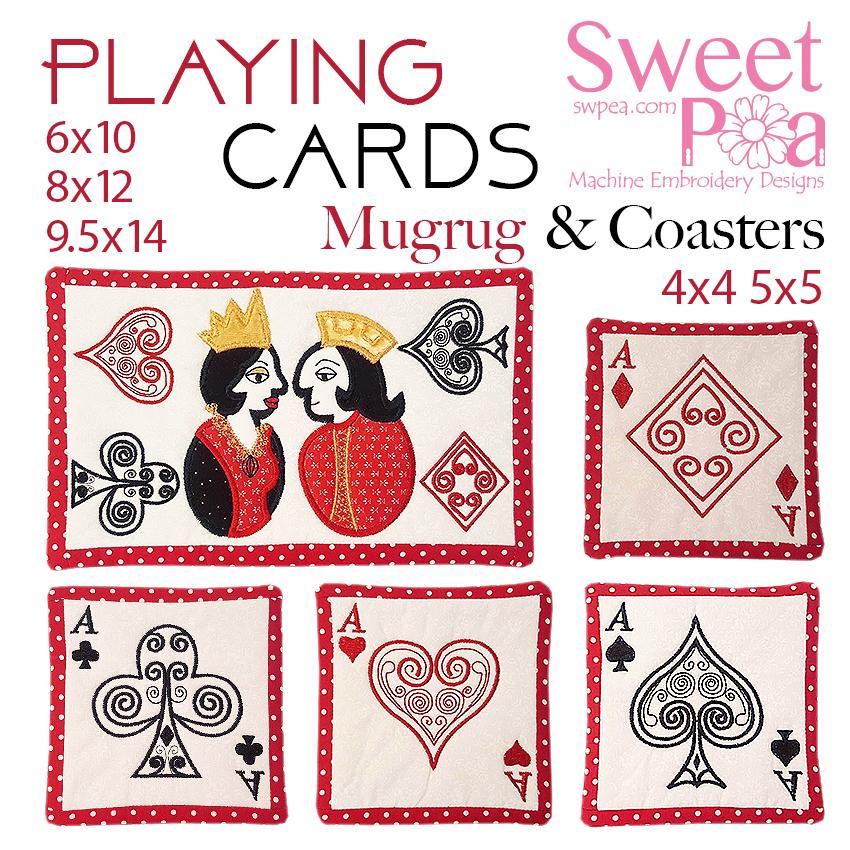 Machine Embroidery Design ITH - Playing Cards Coasters and Mugrug set
