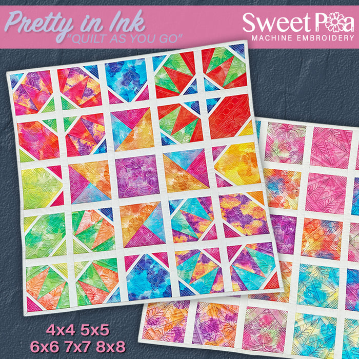 Pretty in Ink "Quilt As You Go" machine embroidery design ITH