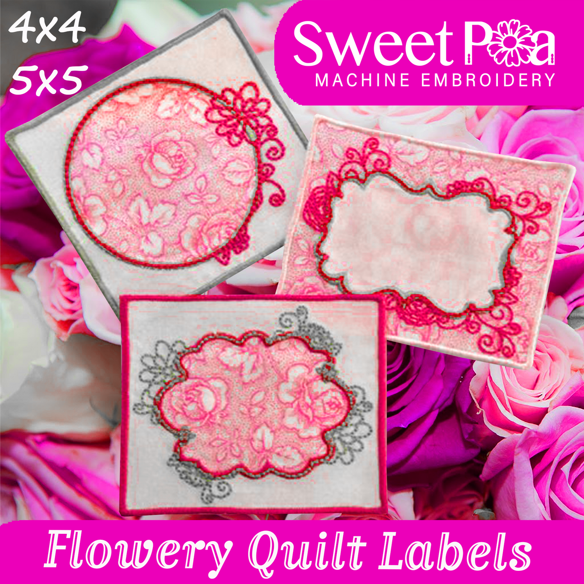 ITH Machine Embroidery Design - Flowery Quilt Labels