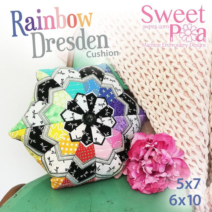 In The Hoop Embroidery Design - Rainbow Dresden Cushion