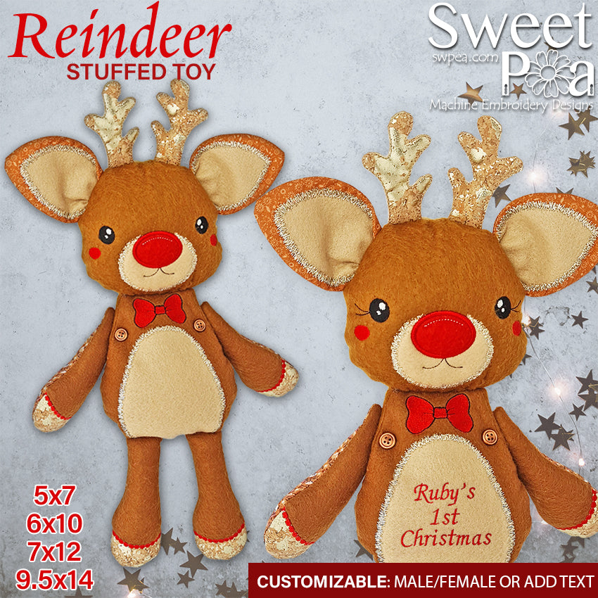 In The Hoop Embroidery - Reindeer Stuffed Toy