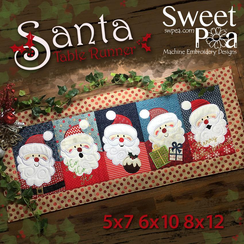 Christmas Embroidery Designs - Santa Table Runner