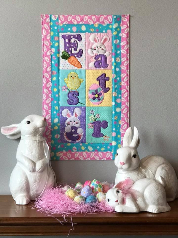 machine Embroidery Applique Design - easter Flag or Wall Hanging