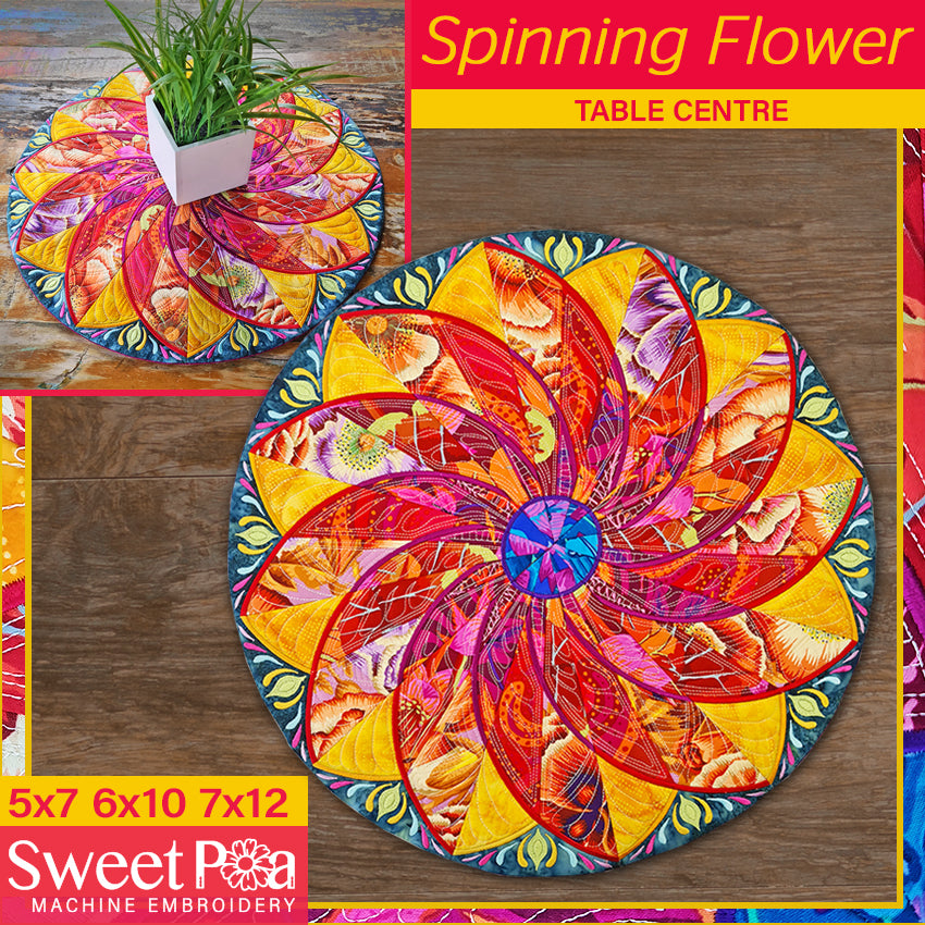 ITH Machine Embroidery Design - Spinning Flower Table Centre