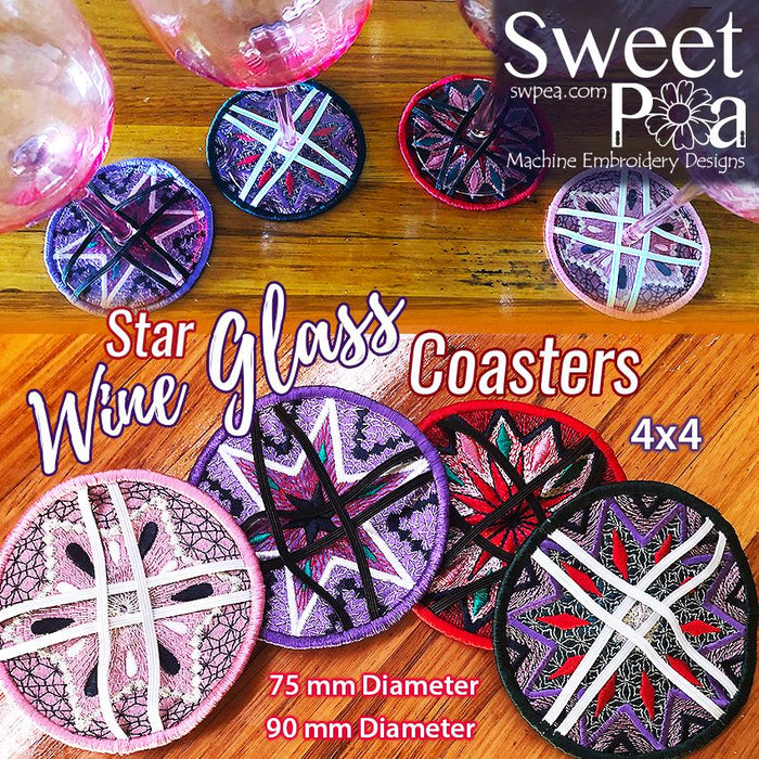 ITH Embroidery Designs - Star Wine Coasters 4x4