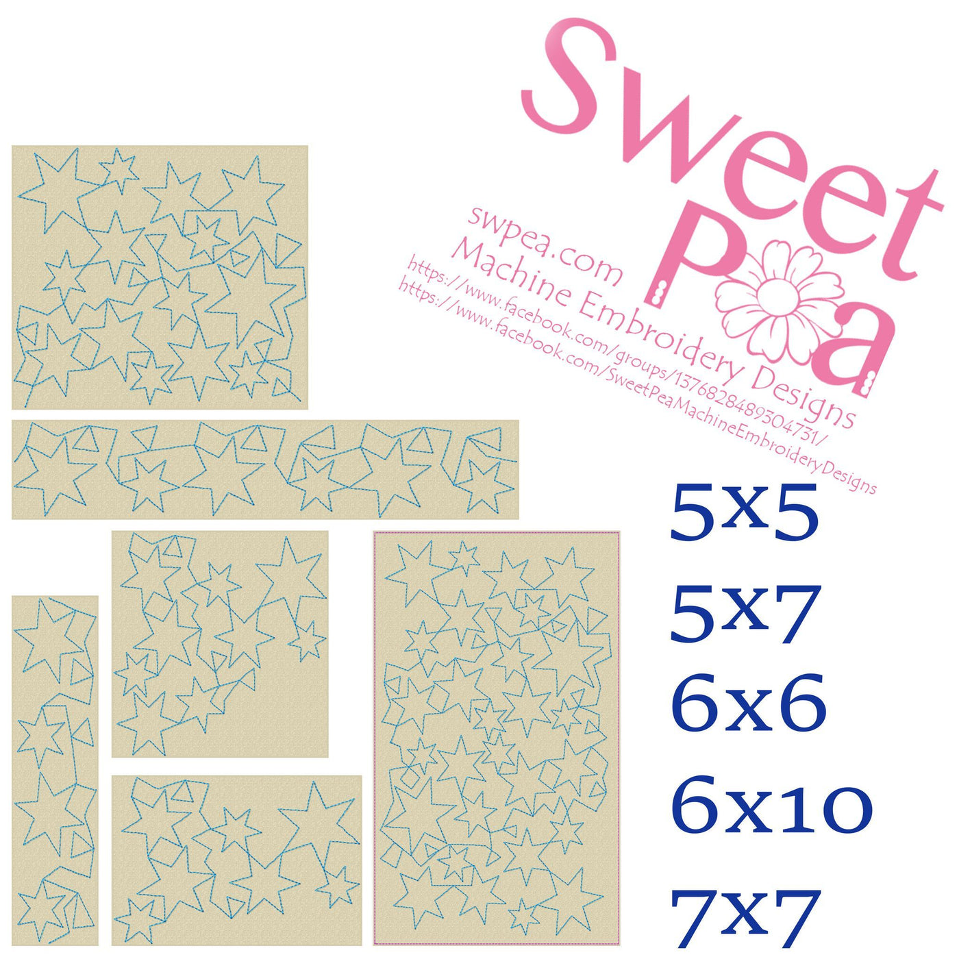 Continuous Quilting Embroidery Design In The Hoop - Stars