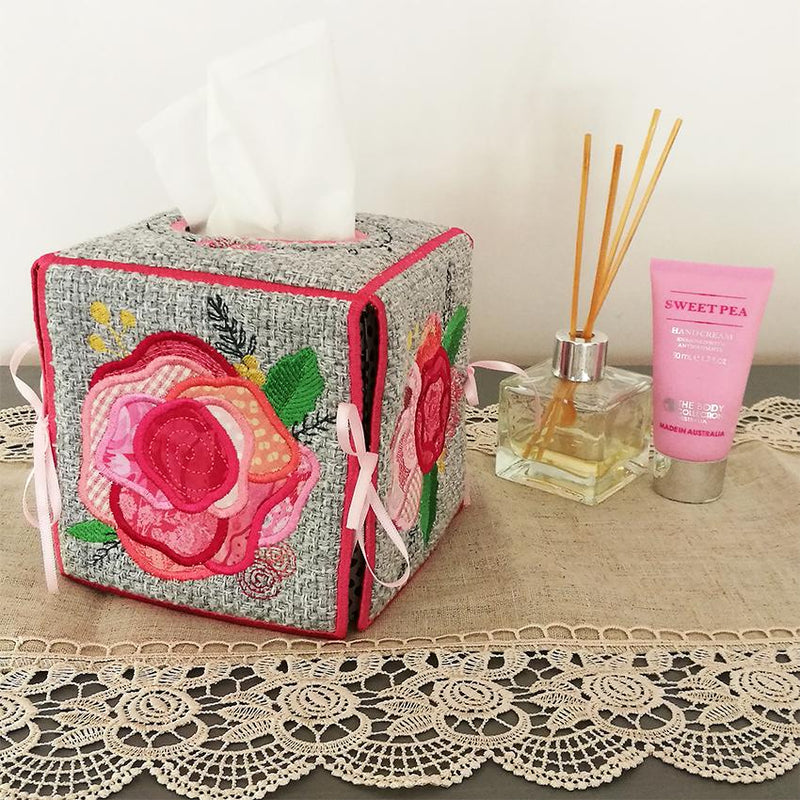 Machine Embroidery Design - Roses Tissue Box 5x7