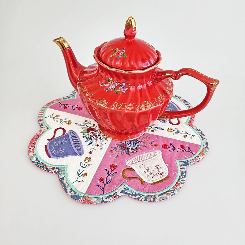 In The Hoop Machine Embroidery Designs - Teacup table centre ITH