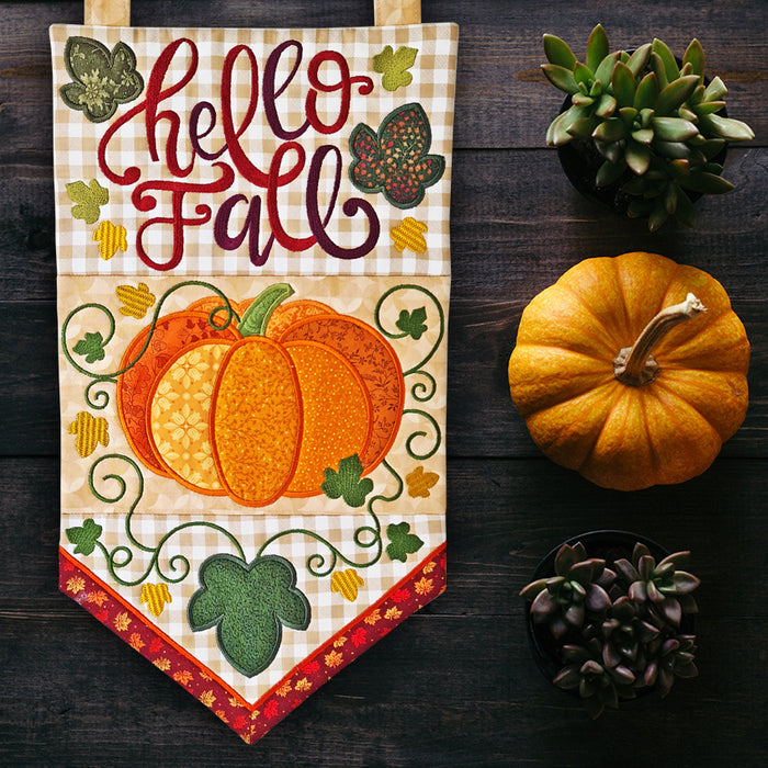 Hello Fall Hanger ITH Machine Embroidery Design