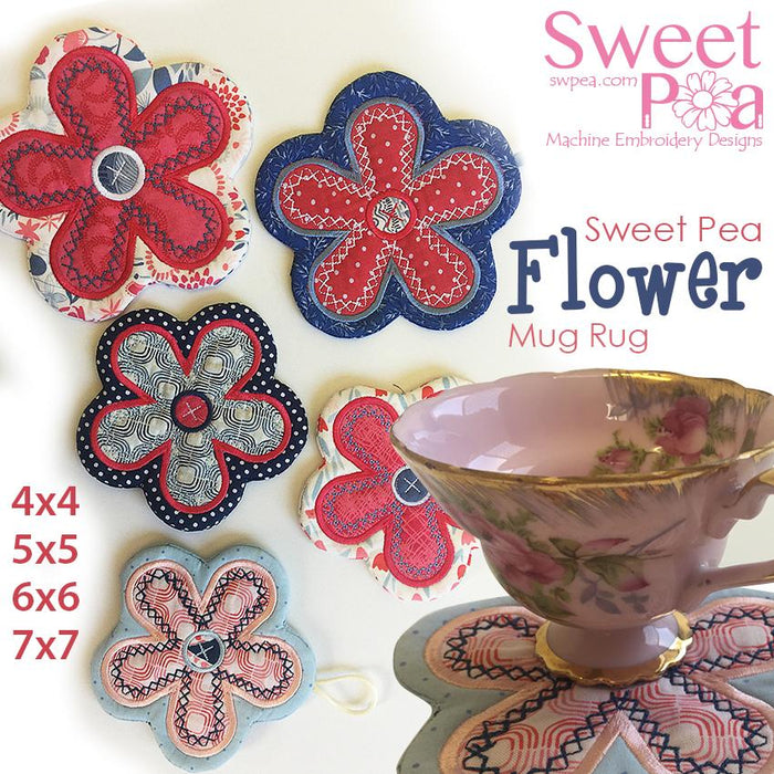 Machine Embroidery Ideas - Sweet Pea Flower Mugrug