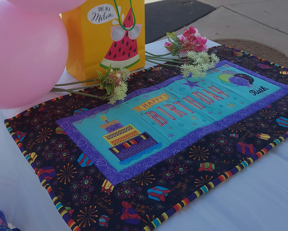 Embroidery Design ITH - Happy Birthday Table Runner