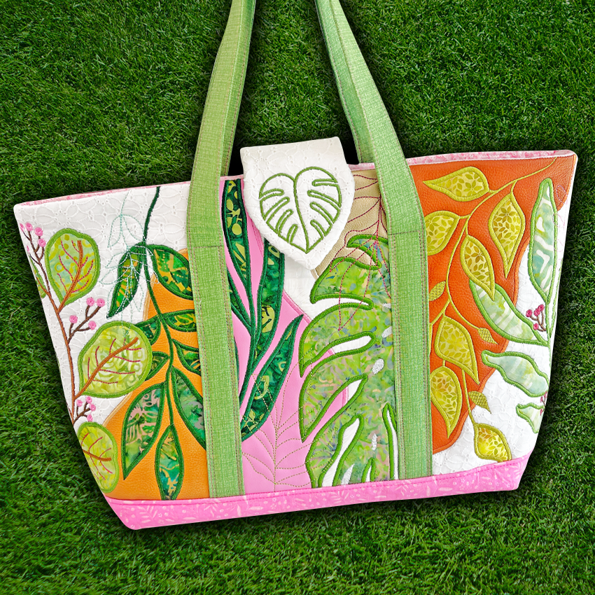 In The Hoop Embroidery Design - Tropical Leaves Bag