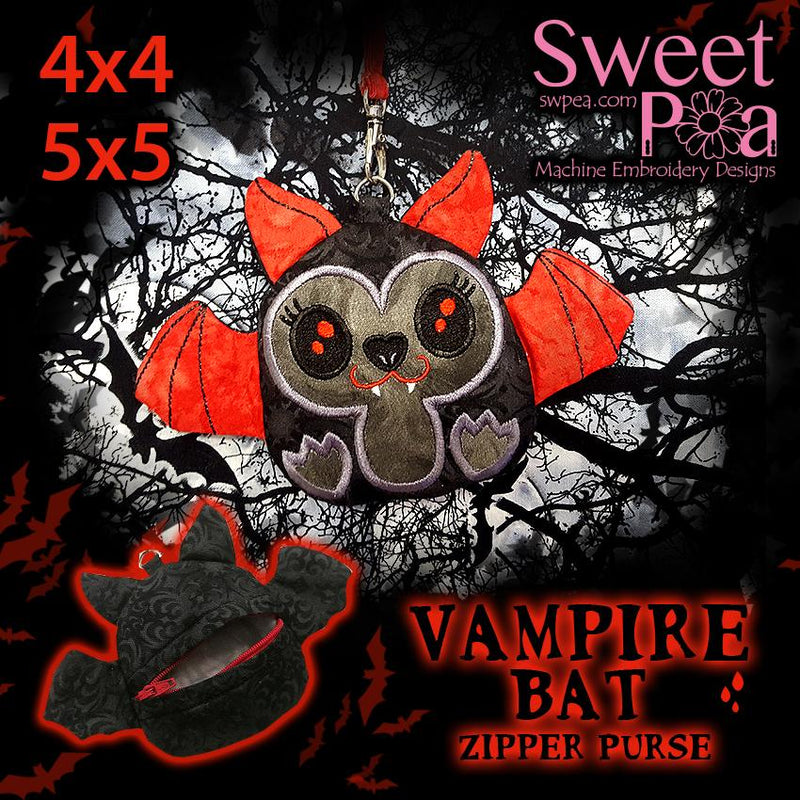 Embroidery Ideas For Halloween - Vampire Bat Zipper Purse
