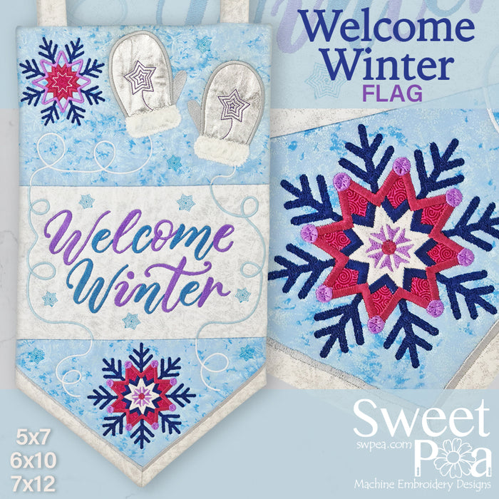 Welcome Winter Flag ITH Machine Embroidery Design