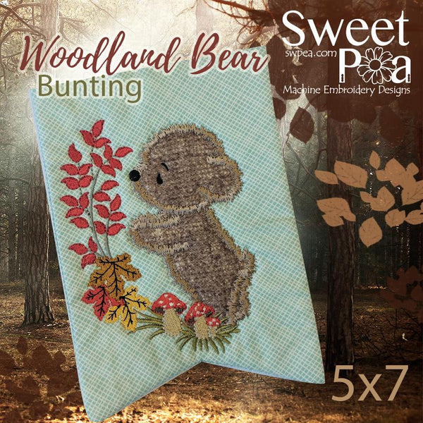 Woodland Bear Bunting Addon 5x7 in the hoop machine embroidery design