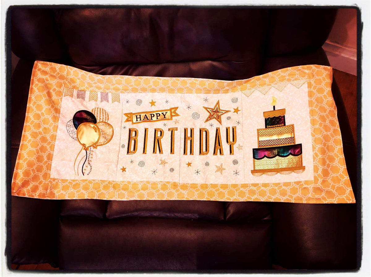 Embroidery Design ITH - Happy Birthday Table Runner