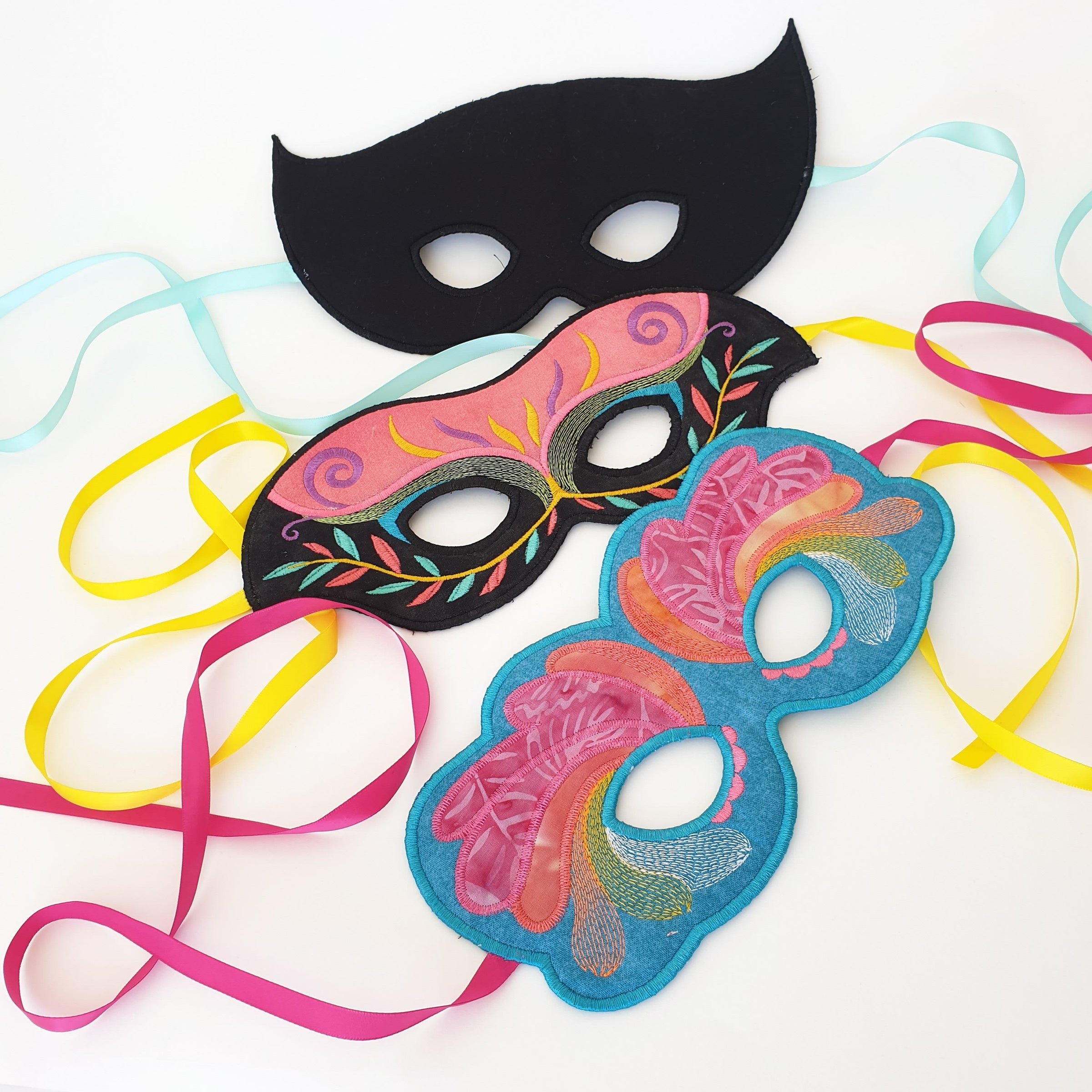 Masquerade Ball Masks 6x10 in the hoop machine embroidery design ITH